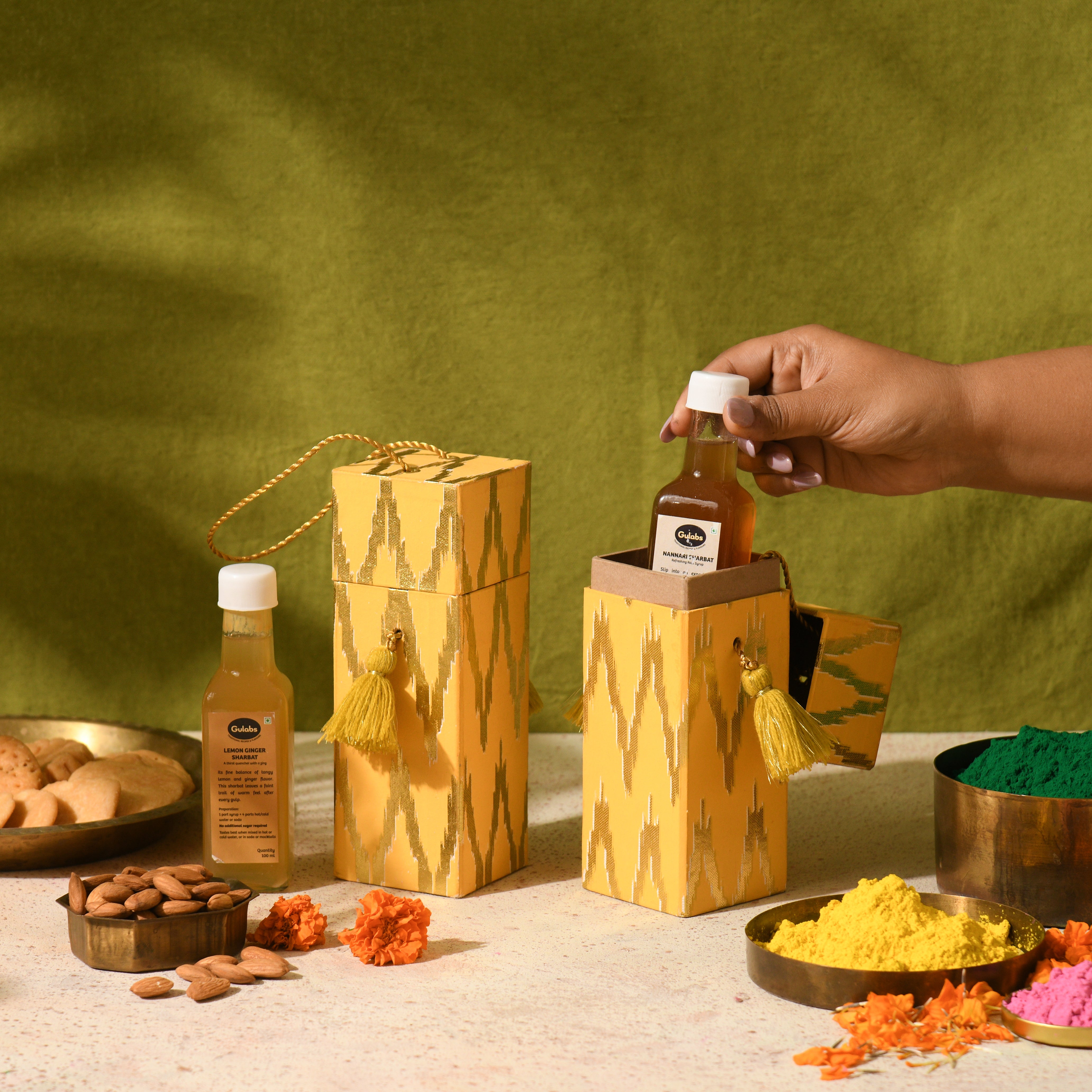 Yellow & Gold Sharbat Bottle Box Set of 2